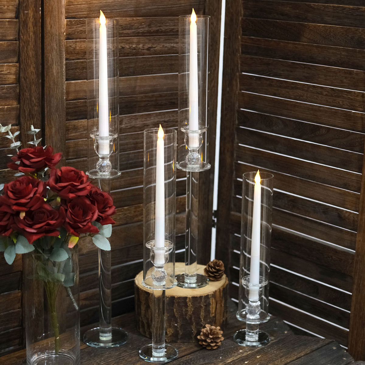 Clear Crystal Glass Hurricane Taper Candle Holders With Tall Cylinder ...