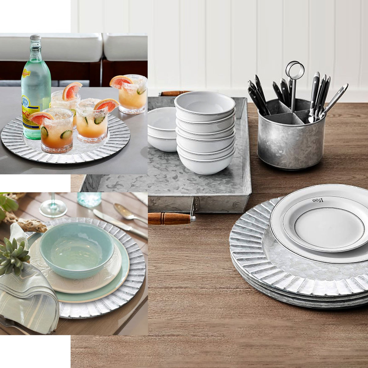 Silver Galvanized Metal Charger Plates Ruffled | eHomemart