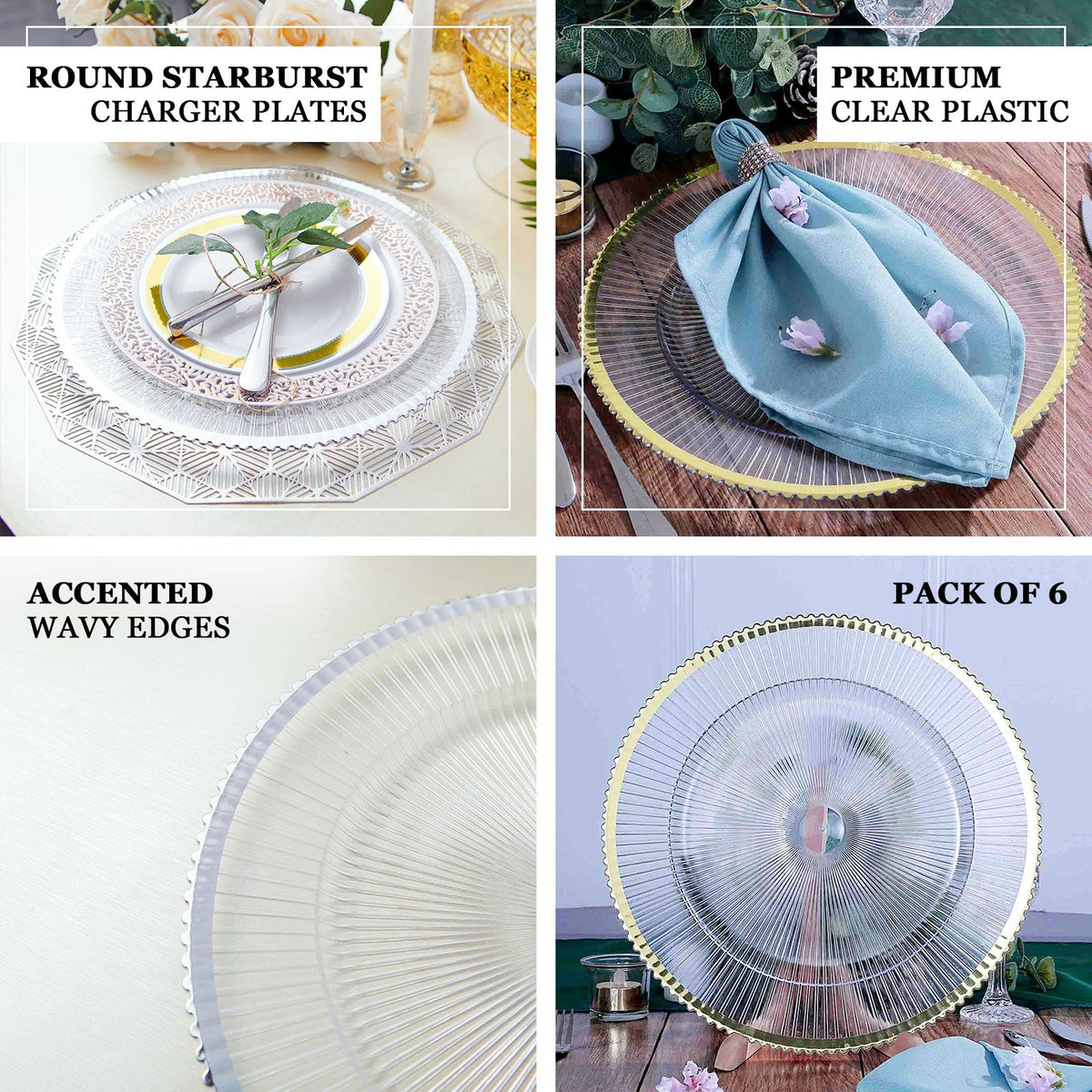 Clear Sunray Wavy Rim Acrylic Plastic Charger Plates, Round Dinner ...