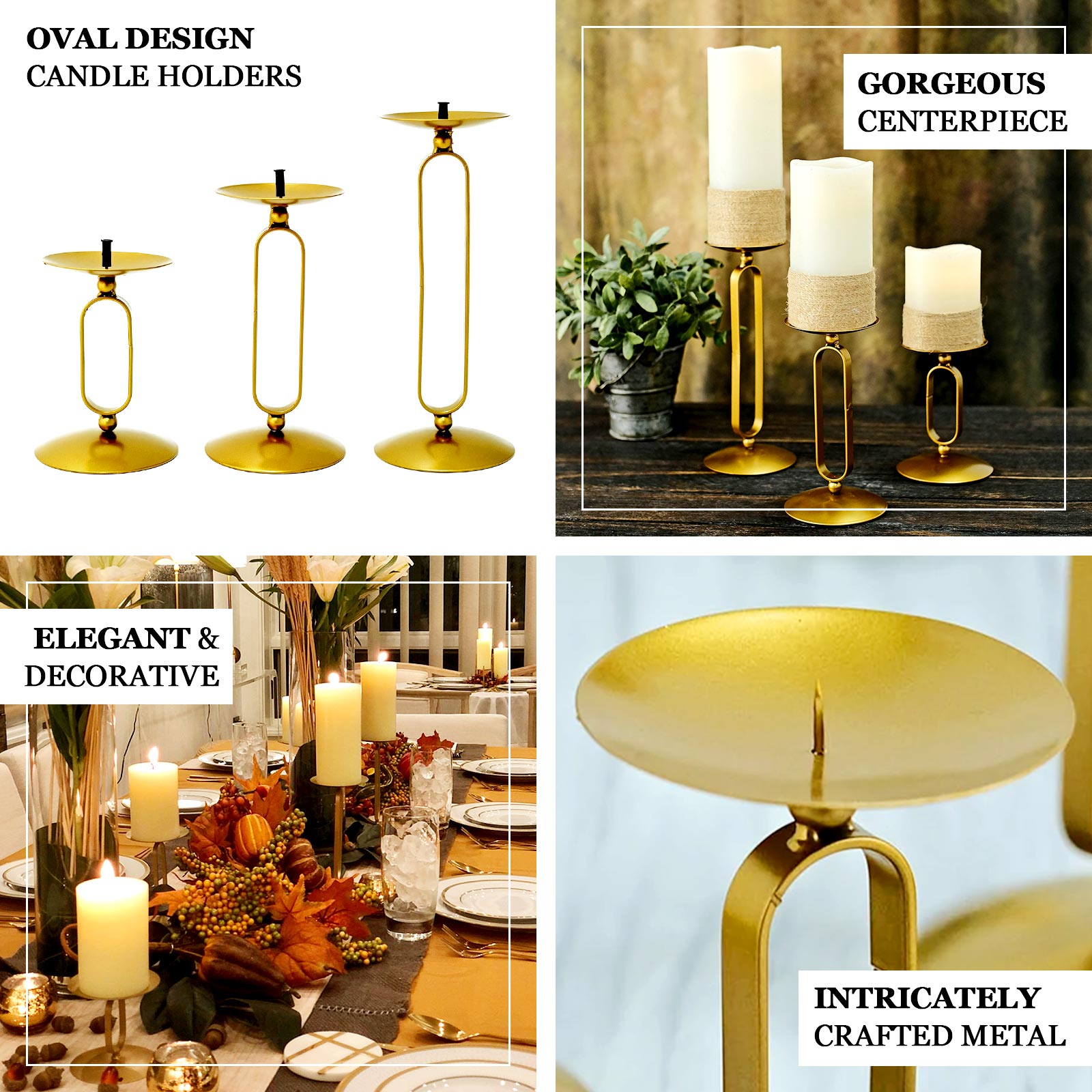 Gold Metal Oval Frame Pillar Candle Holder Stands, Table Centerpieces ...