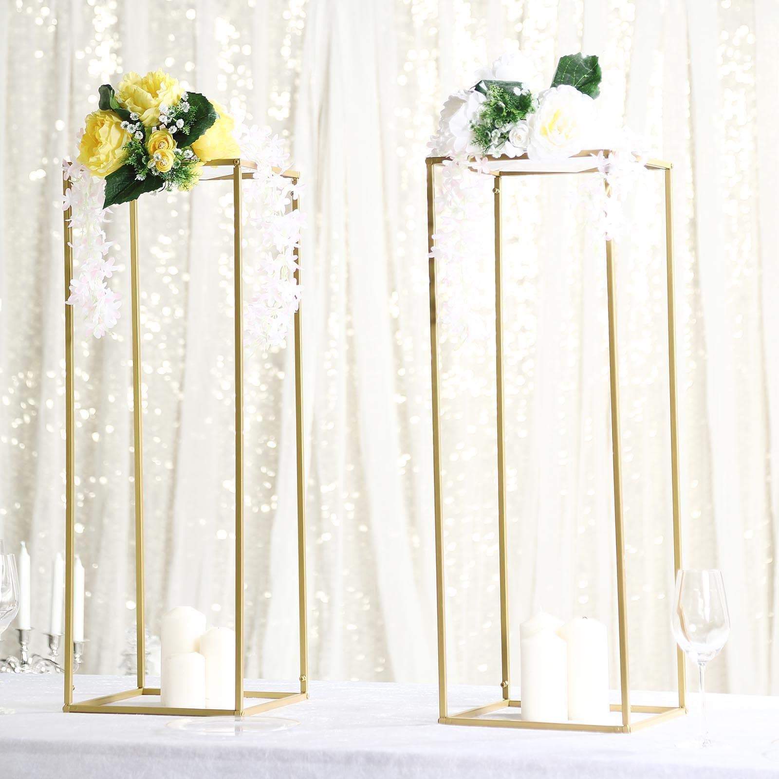 Rectangular Gold Metal Home Accent Flower Stand, Geometric Centerpiece ...