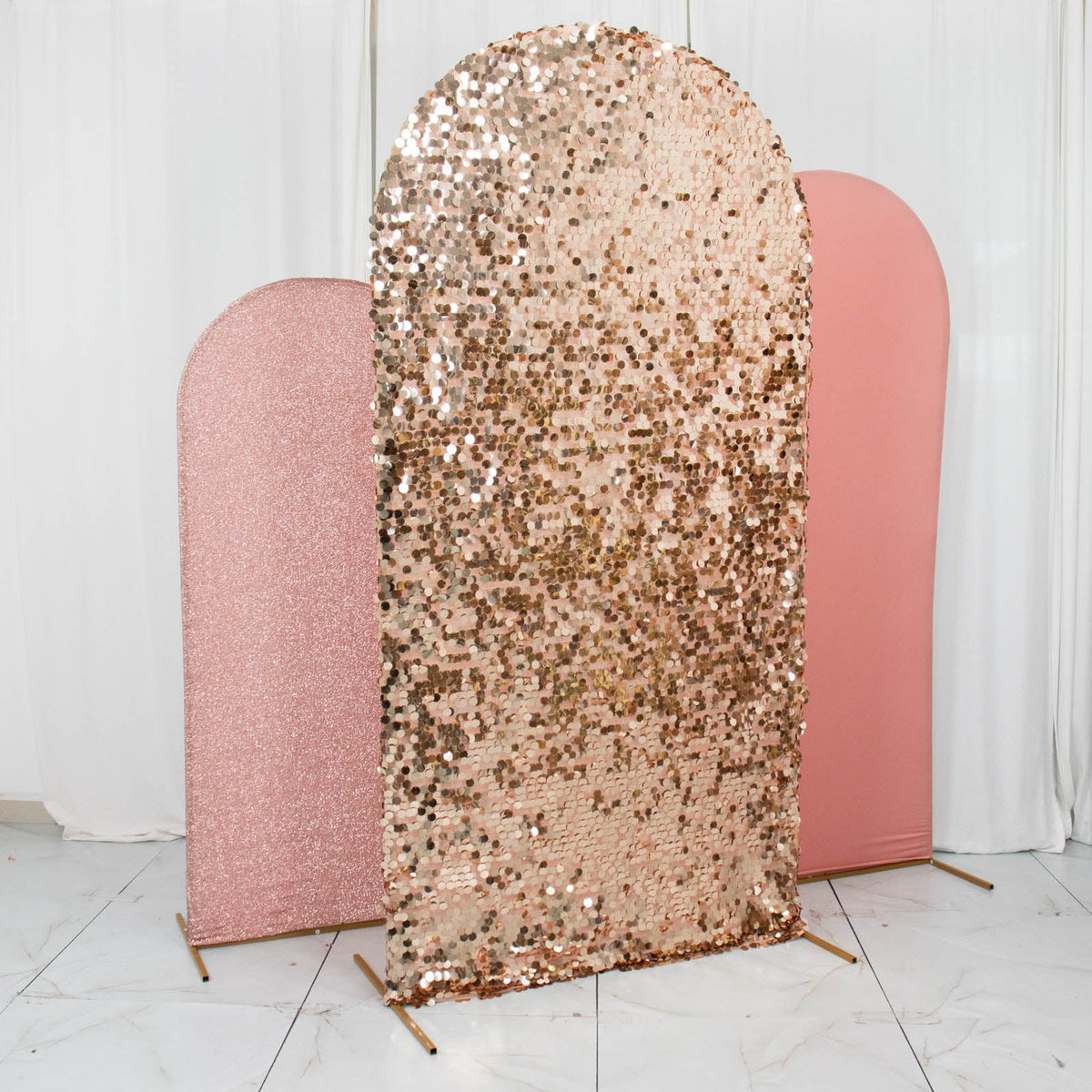 Set of 3 | Blush / Rose Gold Round Top Fitted Backdrop Stand Covers ...