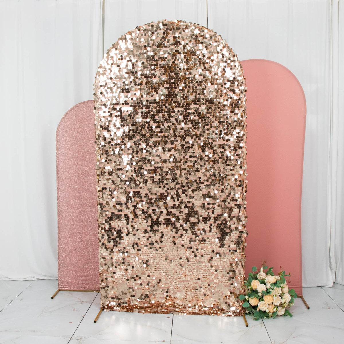 Set of 3 | Blush / Rose Gold Round Top Fitted Backdrop Stand Covers ...