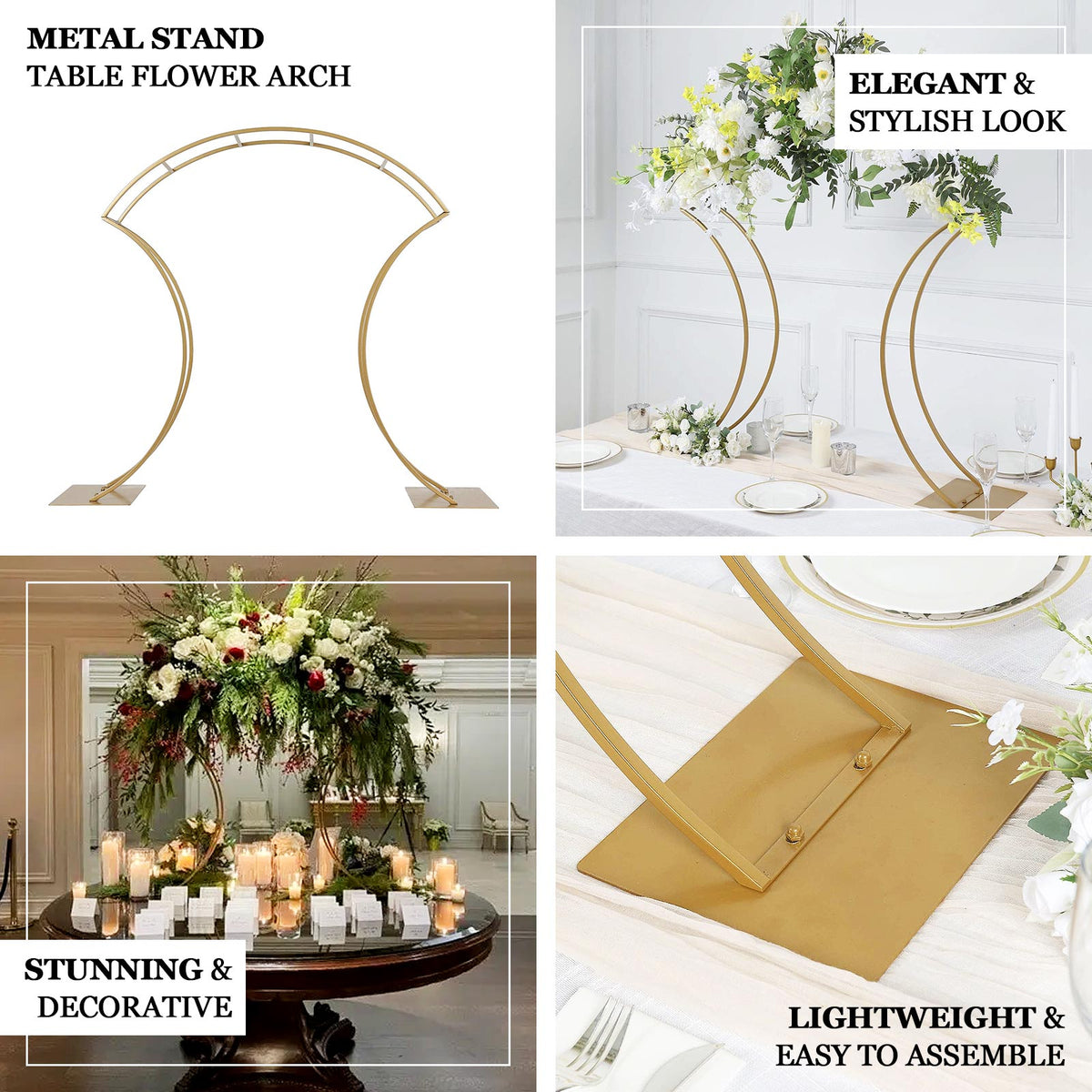 Gold Metal Floral Arch Frame Table Centerpiece | eHomemart