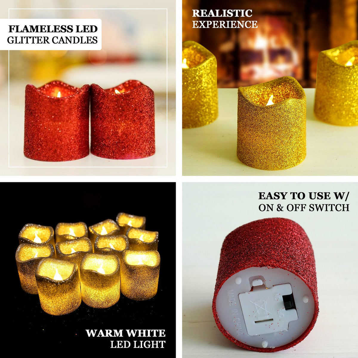 12 Pack | Glittered Flameless LED Votive Candles, Battery Operated ...