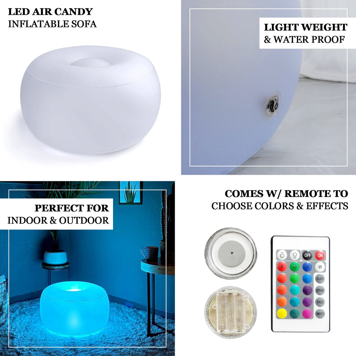 LED Light Up Waterproof Inflatable Ottoman With Remote – eHomemart