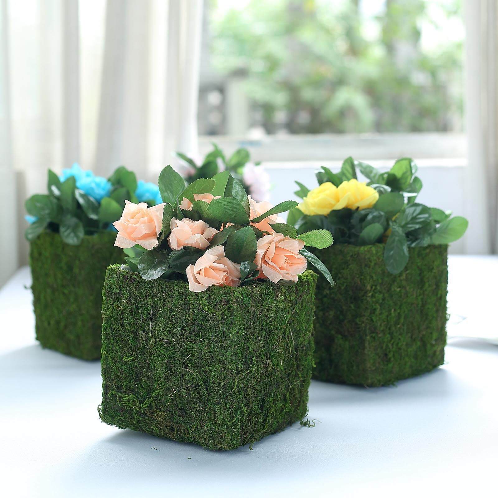 Square Preserved Moss Planter Boxes, Moss Covered Flower Basket Planter ...