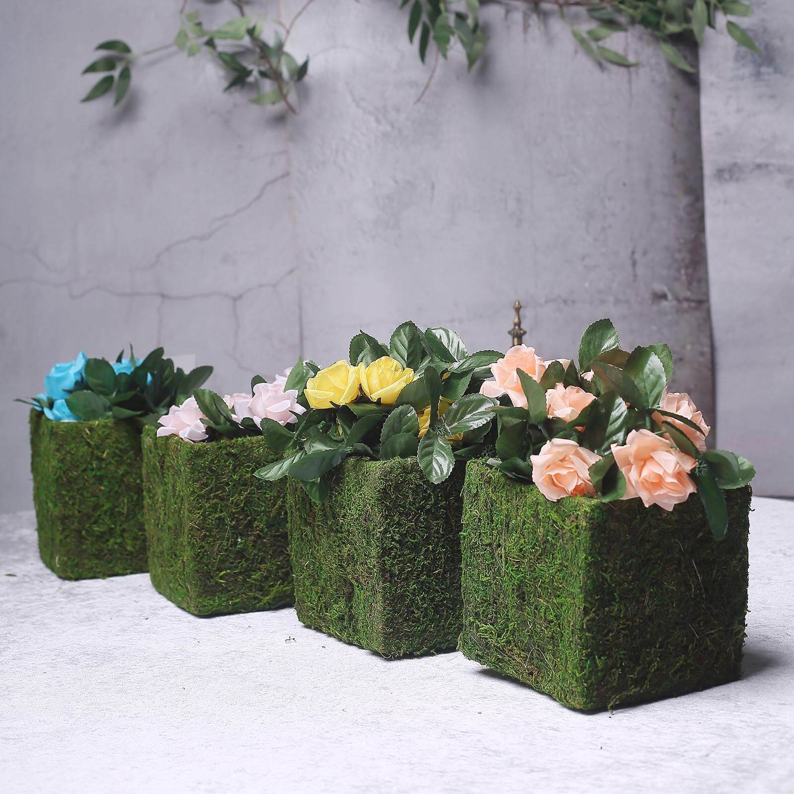 Square Preserved Moss Planter Boxes, Moss Covered Flower Basket Planter ...