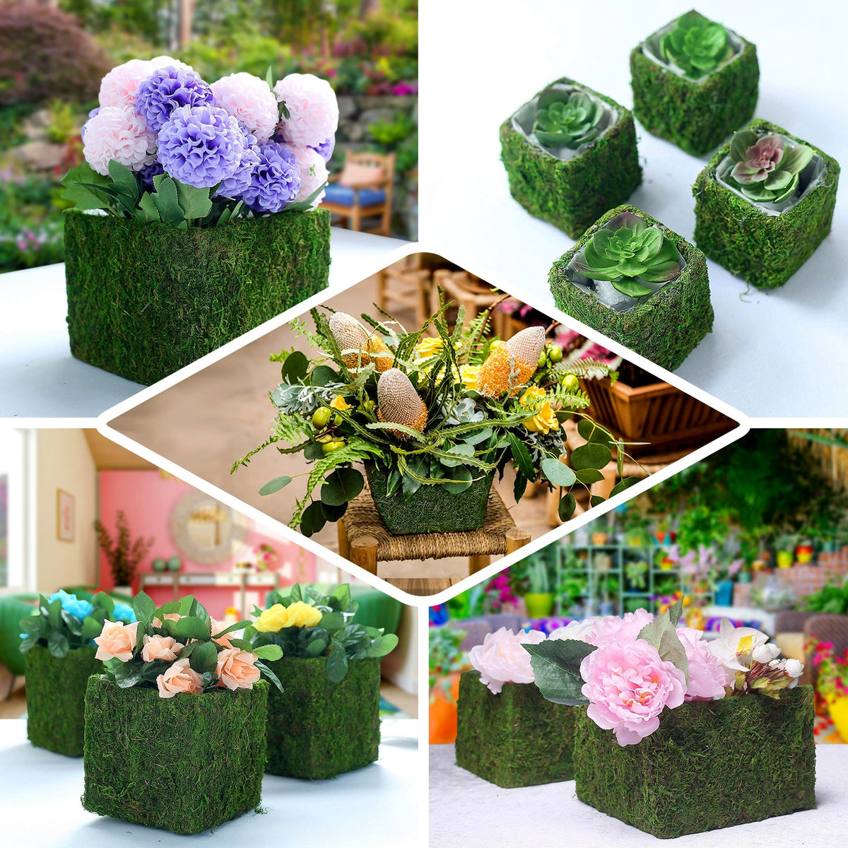 Square Preserved Moss Planter Boxes, Moss Covered Flower Basket Planter ...