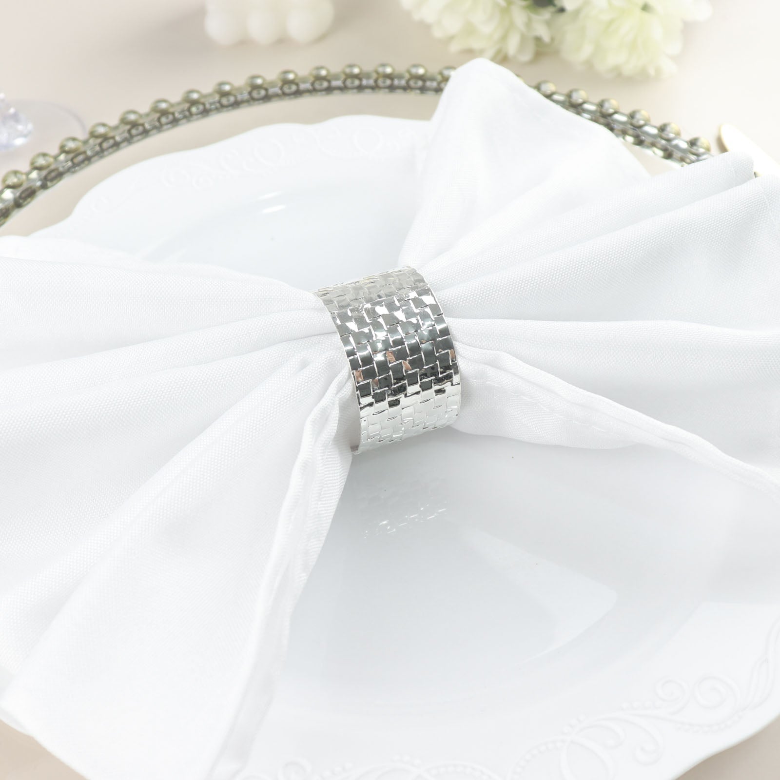 4 Pack Shiny Basket Weave Napkin Rings, Metallic Napkin Holders – eHomemart