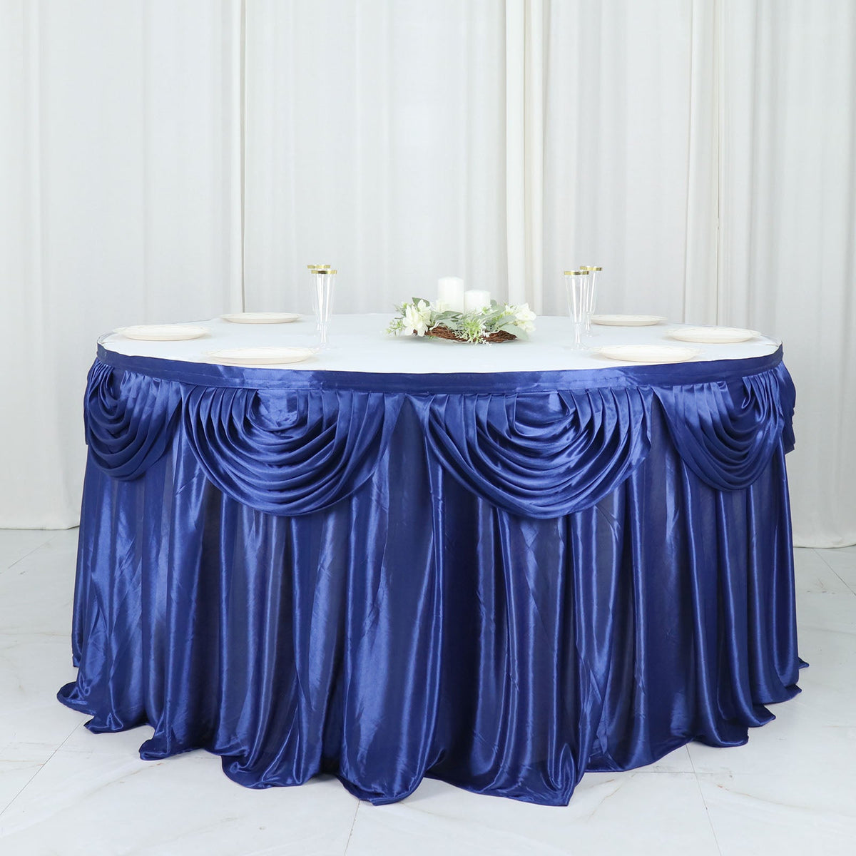 Pleated Satin Double Drape Table Skirt 14ft – eHomemart