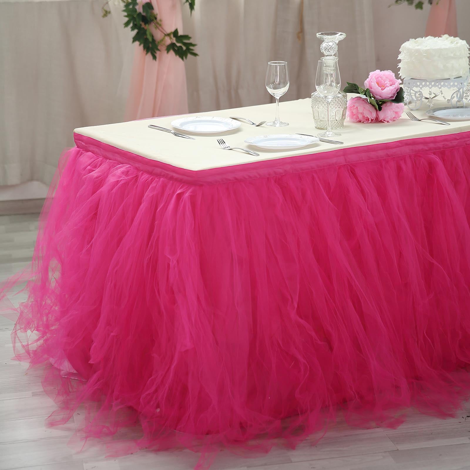 4 Layer Tulle Tutu Pleated Table Skirts - 14ft – eHomemart