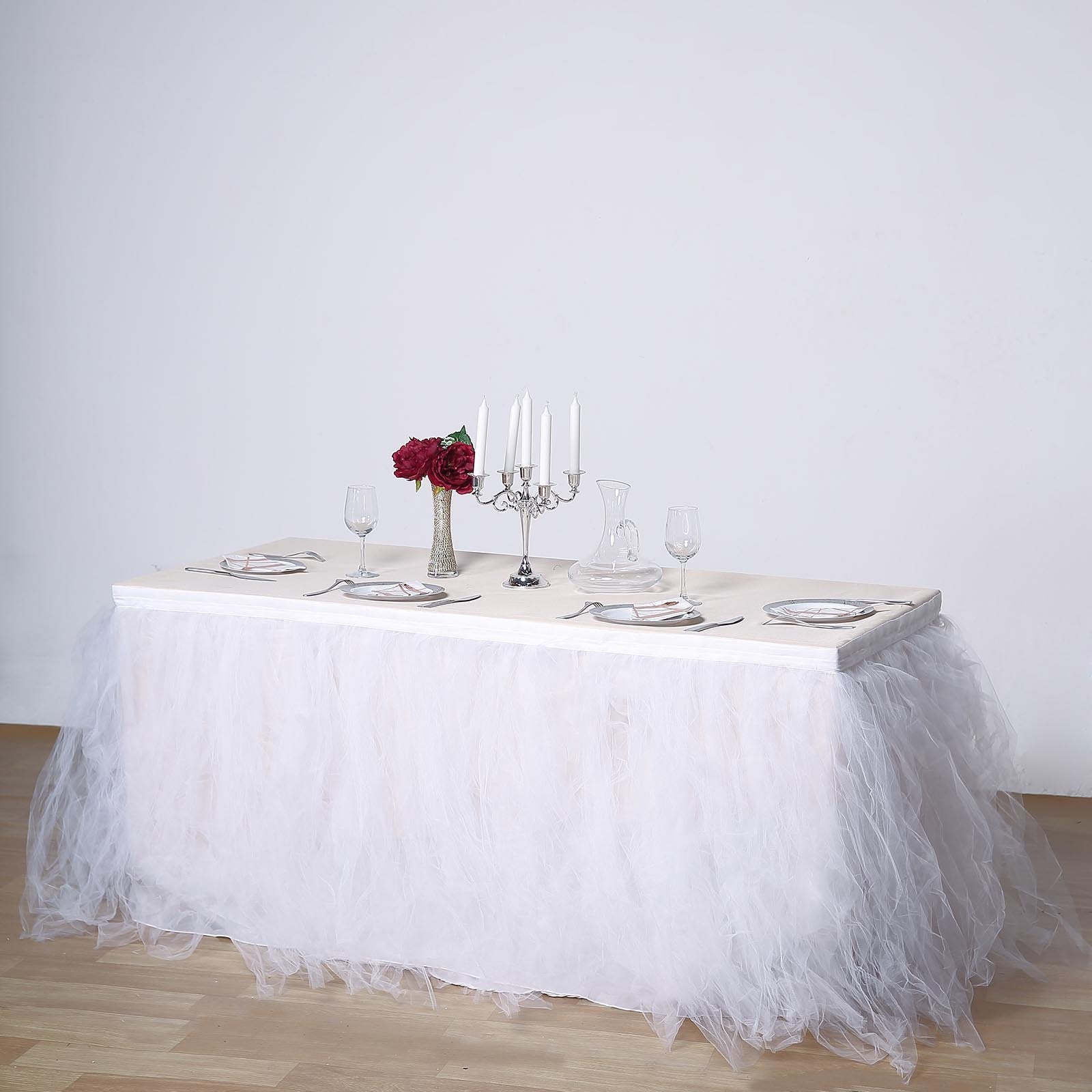 4 Layer Tulle Tutu Pleated Table Skirts - 14ft – eHomemart