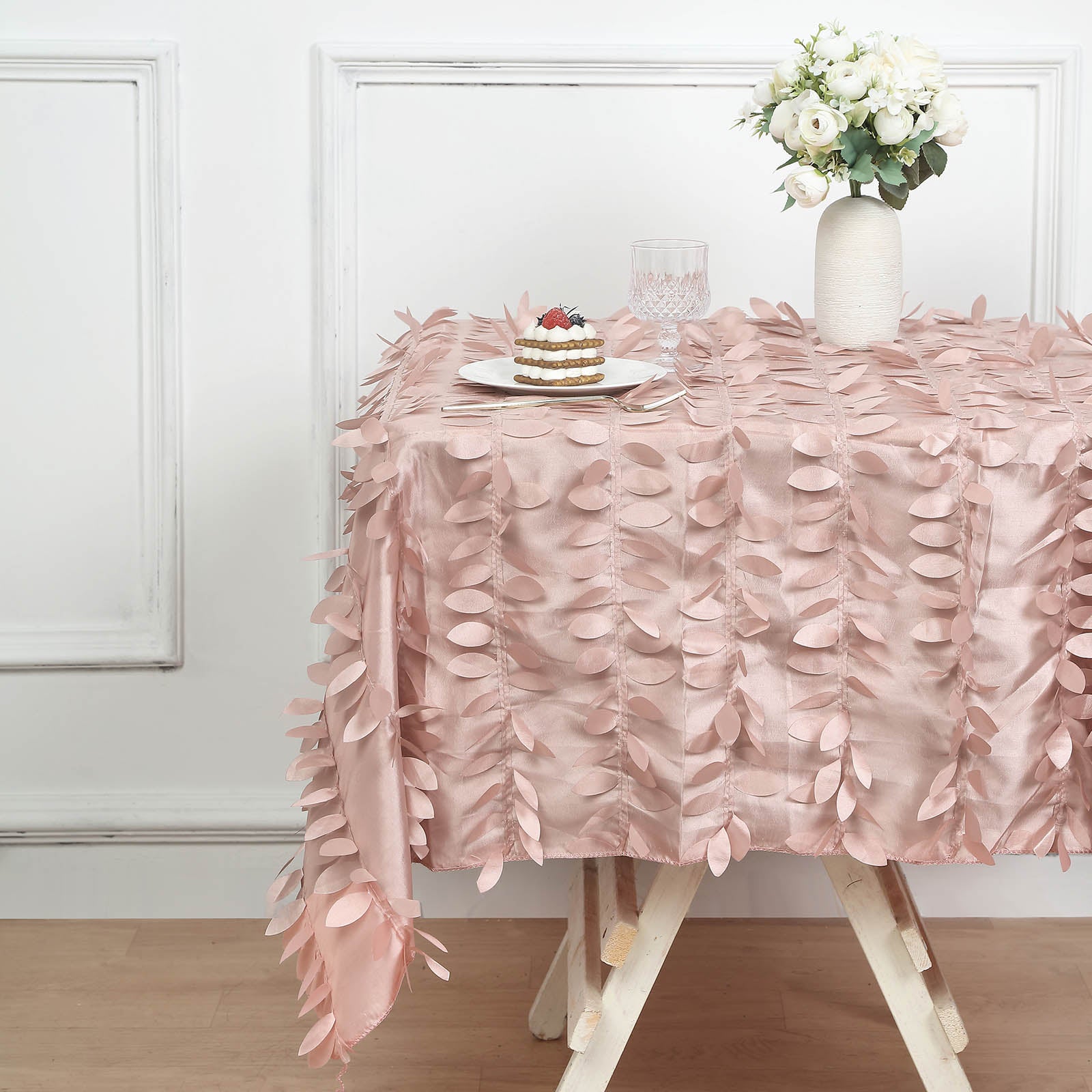 3D Leaf Petal Taffeta Fabric Square Table Overlay 54" – eHomemart