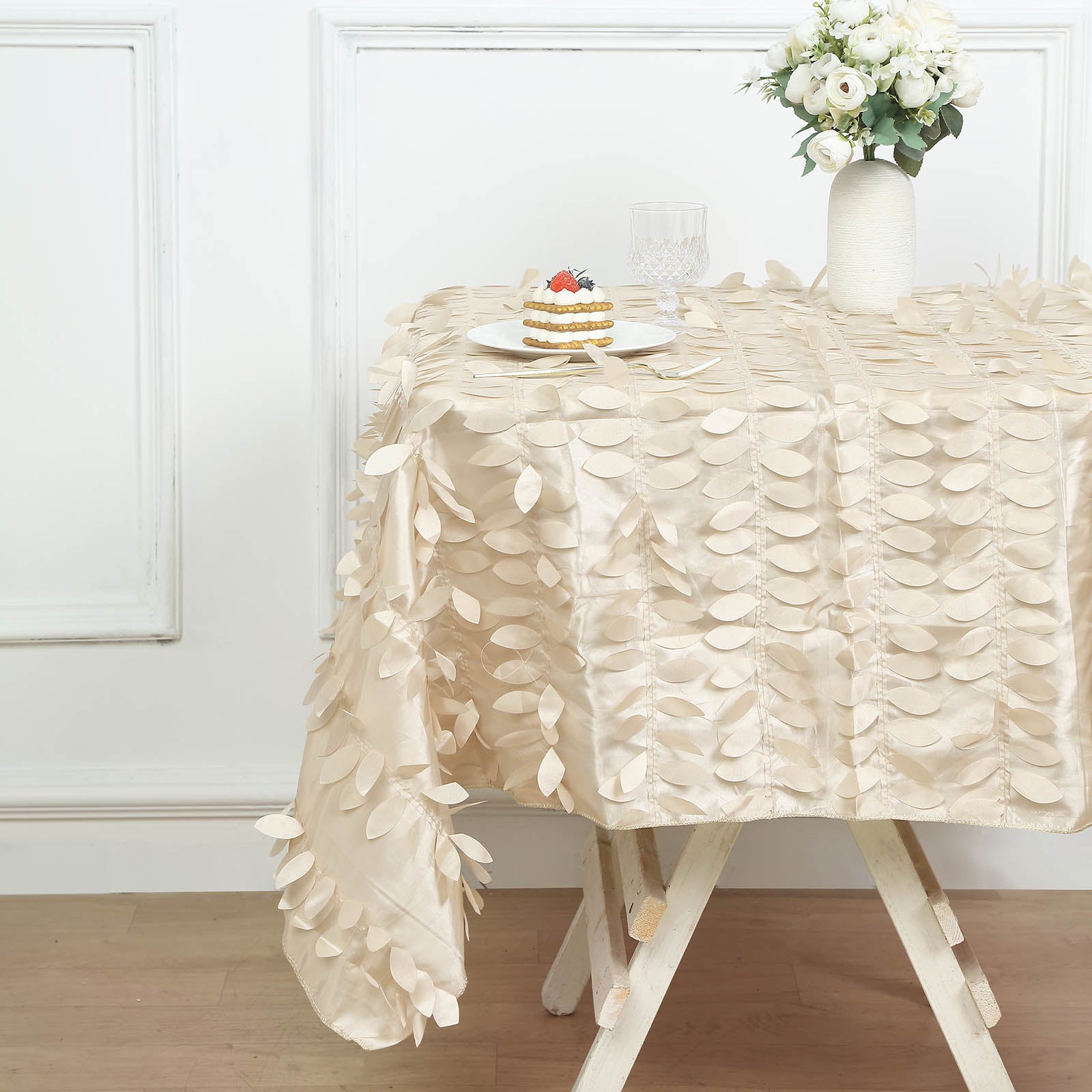 3D Leaf Petal Taffeta Fabric Square Table Overlay 54" – eHomemart