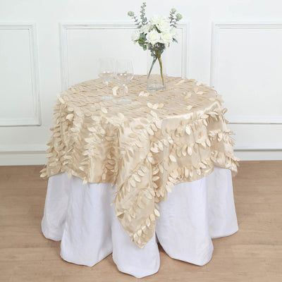 3D Leaf Petal Taffeta Fabric Square Table Overlay 54" – eHomemart