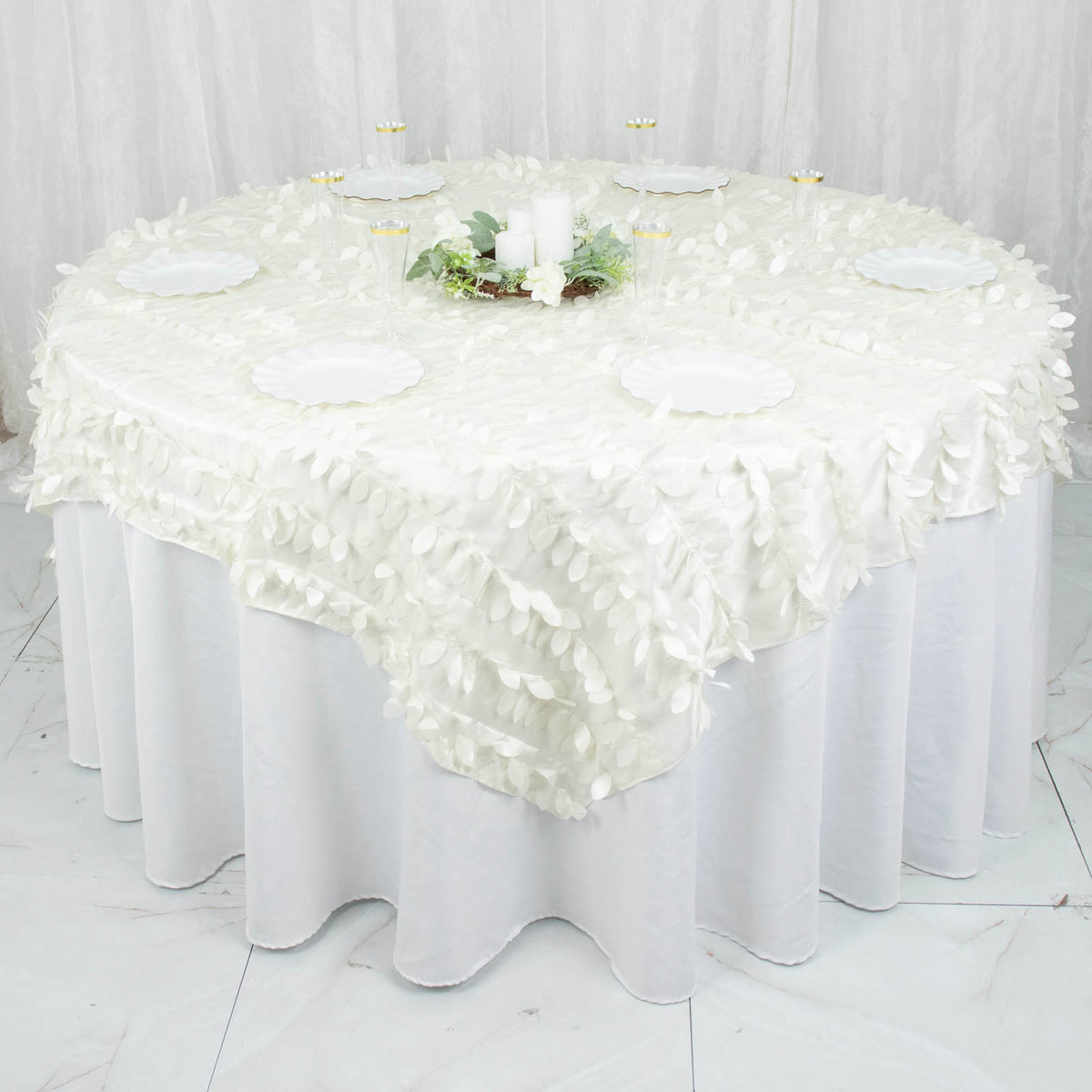 3D Leaf Petal Taffeta Fabric Square Table Overlay 54" – eHomemart