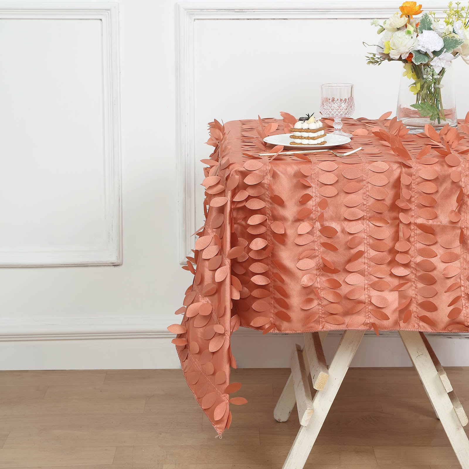 3D Leaf Petal Taffeta Fabric Square Table Overlay 54" – eHomemart