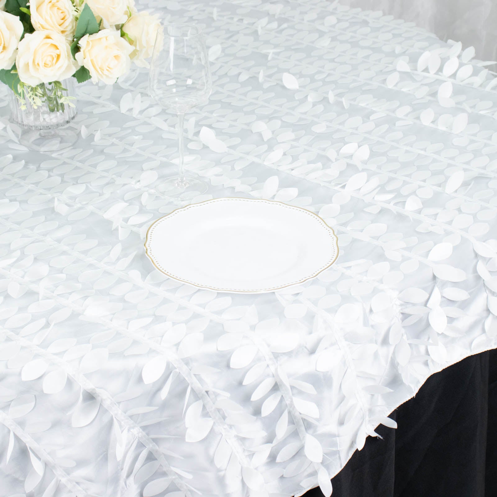 3D Leaf Petal Taffeta Fabric Square Table Overlay 54" – eHomemart