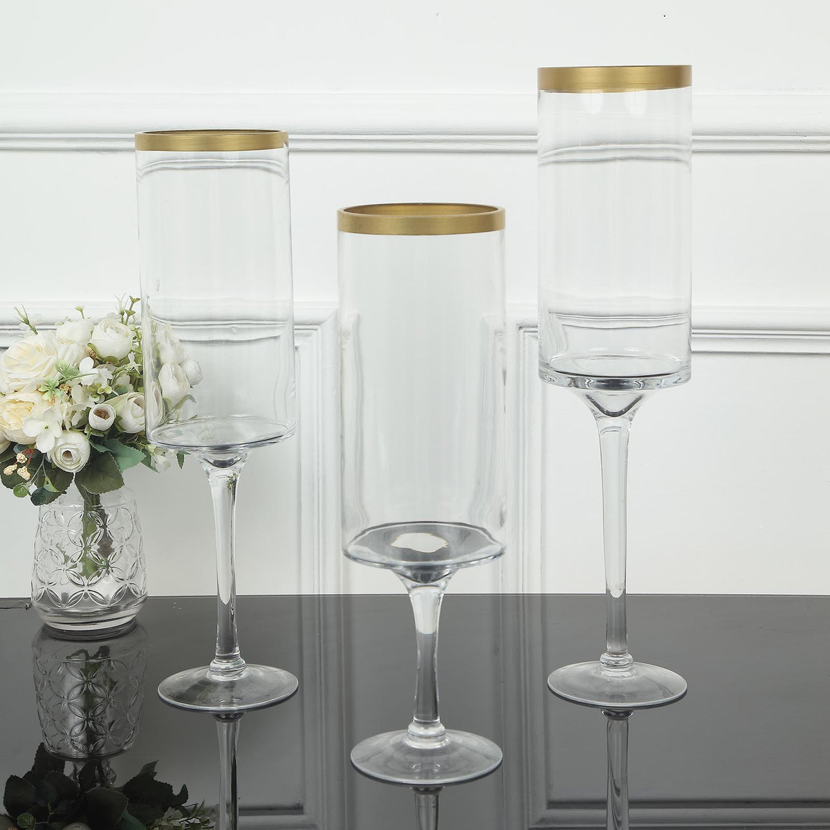 Clear Gold Rimmed Long Stem Glass Flower Vases – eHomemart