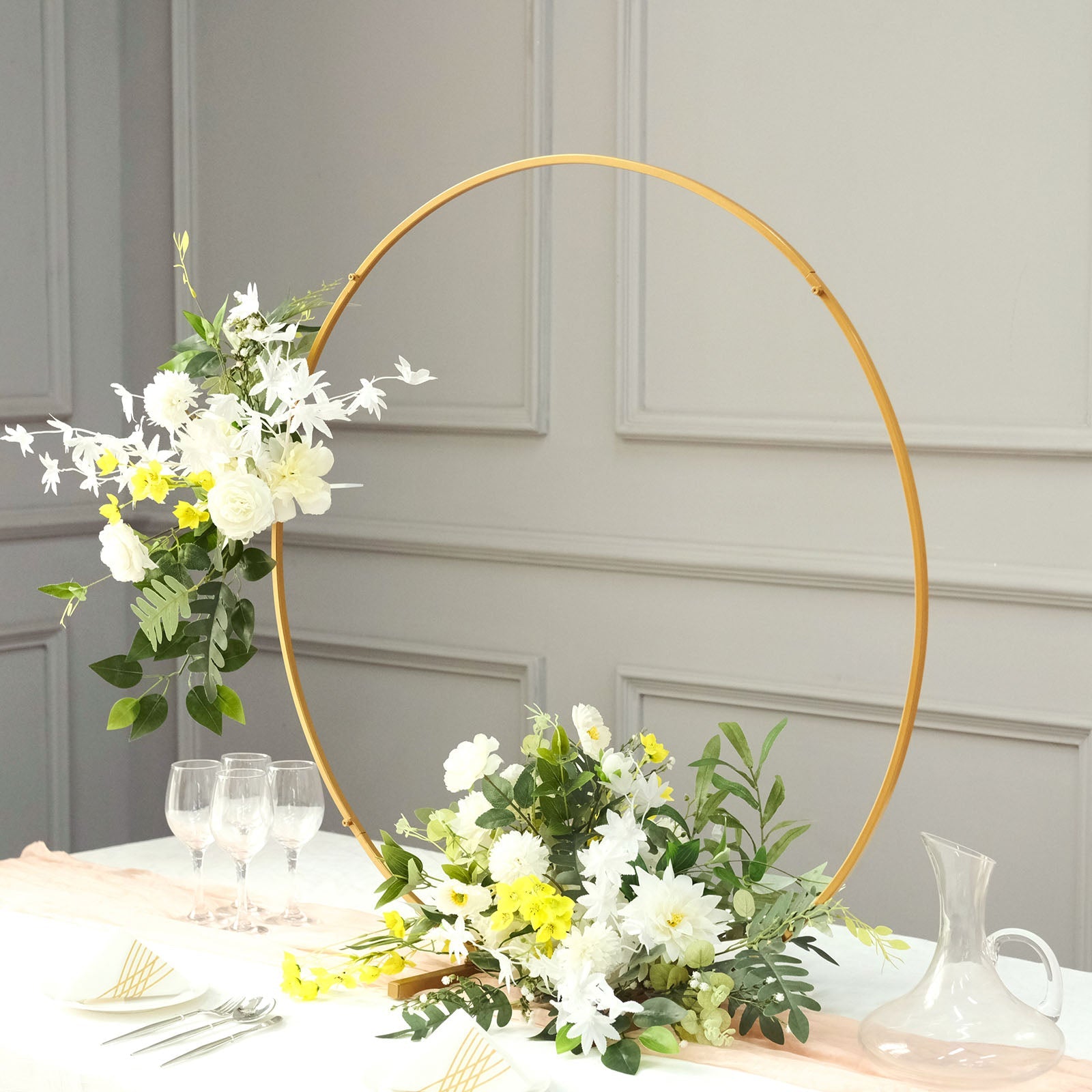 Metal Round Hoop Centerpiece, Self Standing Table Floral Wreath Frame ...