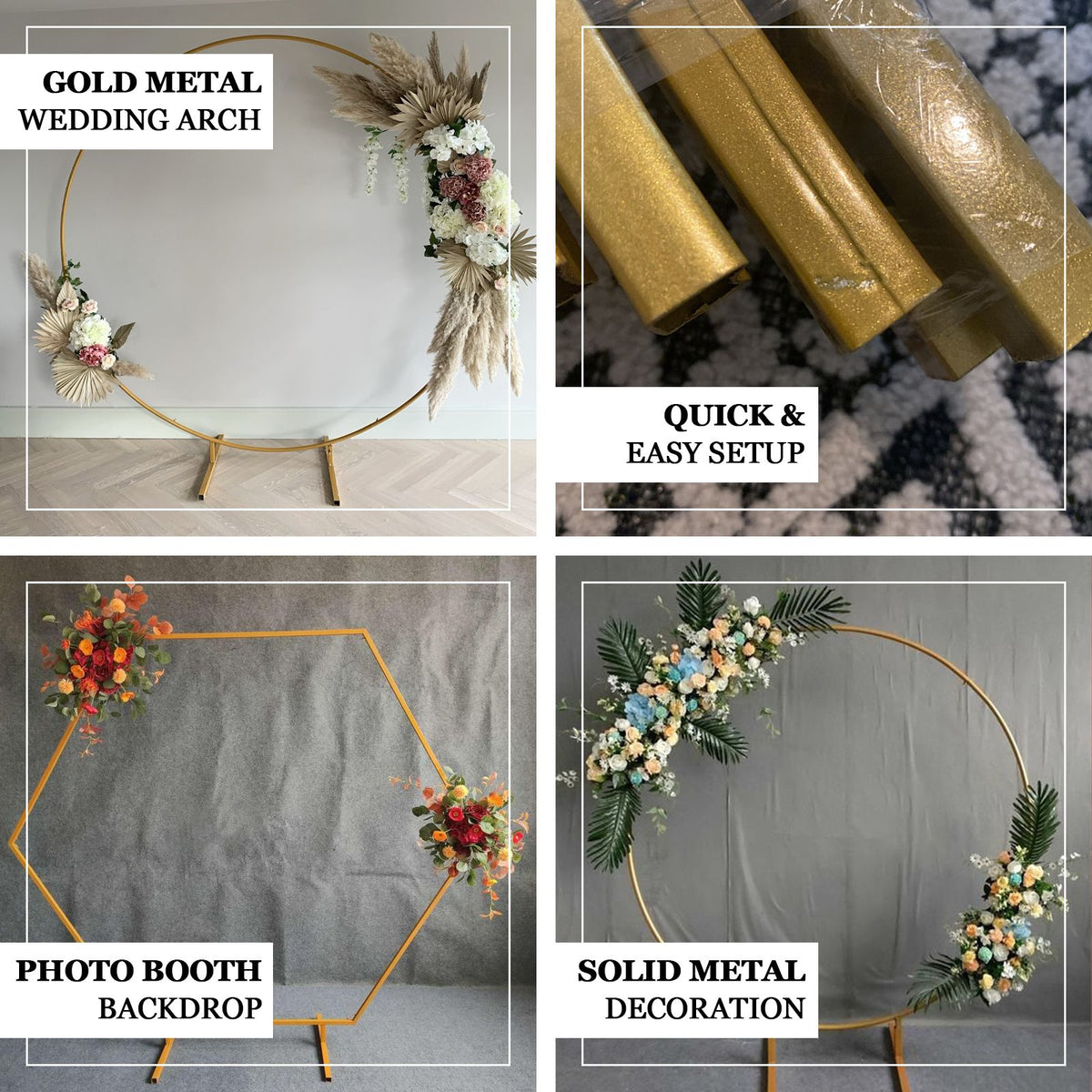 Heavy Duty Gold Metal Round Arch, Home Accent Photo Backdrop Stand ...